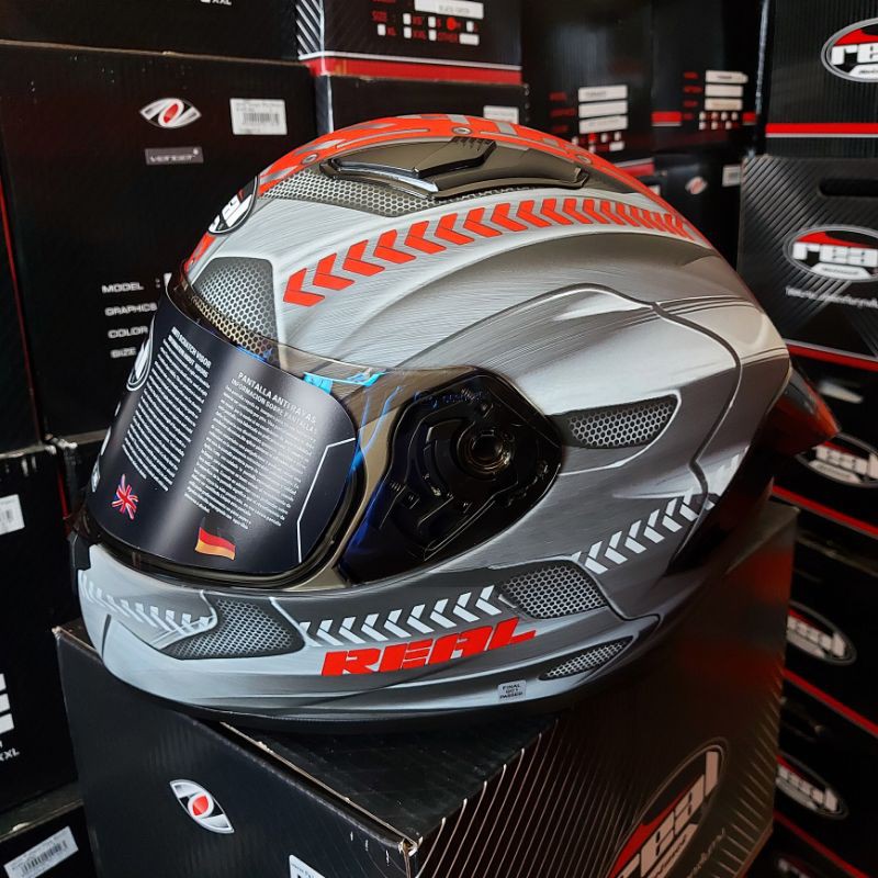 หมวกกันน็อค REAL RAPTOR CYBORG สีไทเทเนียม-แดงด้าน | Shopee Thailand