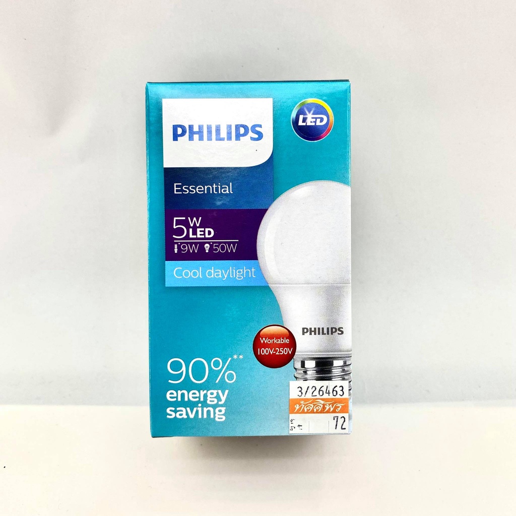 หลอดไฟ ฟิลิปส์ Philips Essential LED Bulb 5W E27 แสงเดย์ไลท์และวอร์ม ...