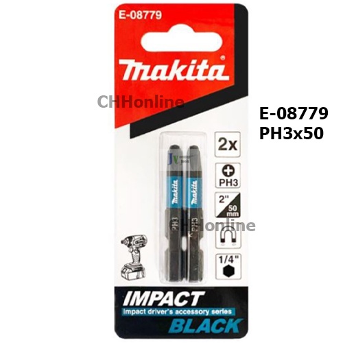 MAKITA ดอกไขควง Impact Black 1/4" 50mm 2 ชิ้น/แพ็ค E-08763 E-08779 PH2 ...