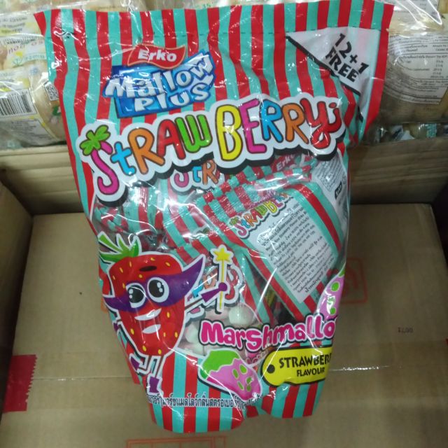 22 กรัม x 13 ซอง ERKO Mallow plus MARCHMALLOW รสสตรอเบอรี่ | Shopee ...