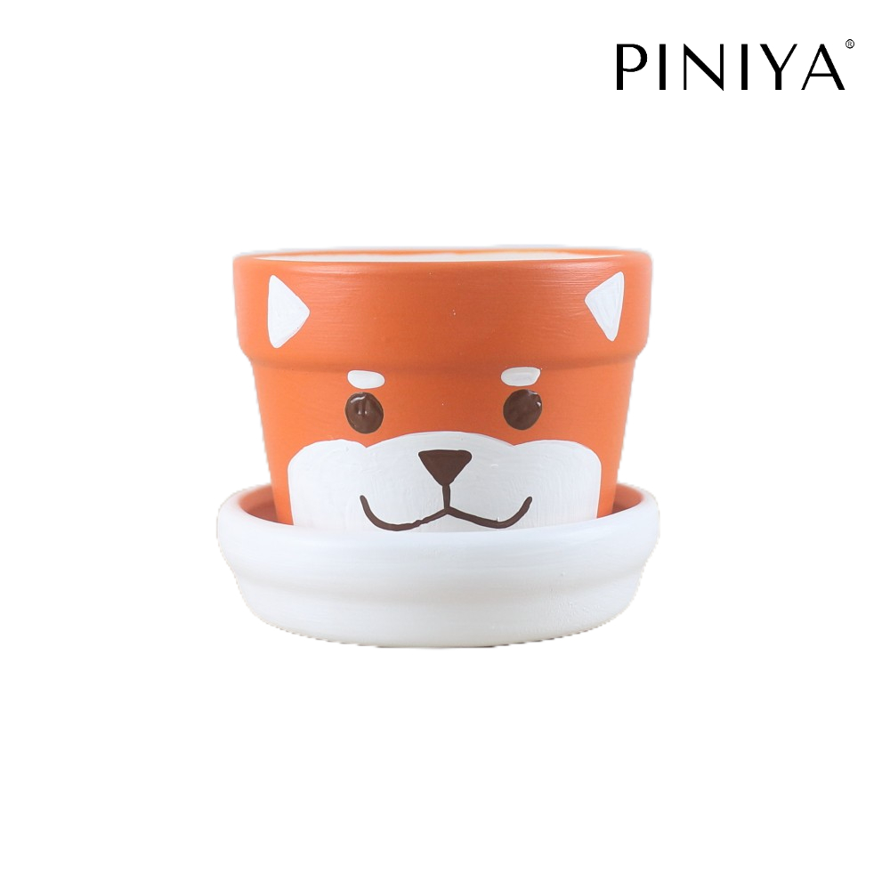 Piniya พินิยา - กระถางต้นไม้ ดินเผา รุ่น กลมใหญ่, 12ซม., ลายหน้าสัตว์ ...