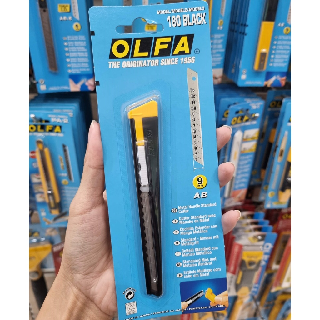 OLFA มีดคัตเตอร์ 180 Black ขนาด 9 มม.ด้ามโลหะสีดำ ขนาดเล็ก คล่องมือ งานตัดที่มีรายละเอียดเล็กๆ ...