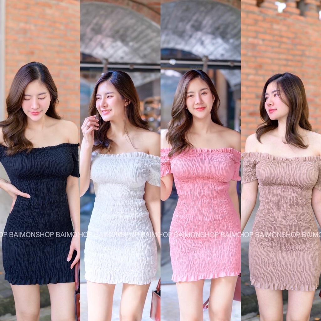 crop..shop เดรสสม็อค น่ารักมาก ใส่แล้วแอบเซ็กซี่หน่อยๆ งานนิ่มใส่สบาย ...