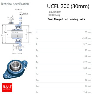ตลับลูกปืนตุ๊กตาหน้าแปลนรูปไข่ ETK UCFL 206 รูใน 30มิล | Shopee Thailand