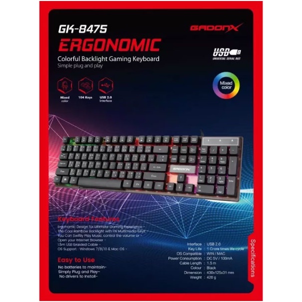 Gadon x คีย์บอร์ด Gadonx GK-8475 Gaming Keyboard | Shopee Thailand