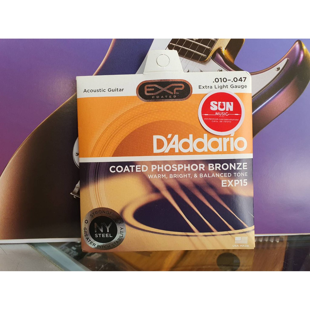 สายกีตาร์โปร่งชุด เบอร์ 10 D'addario แบบเคลือบ EXP ของแท้ 100% | Shopee ...