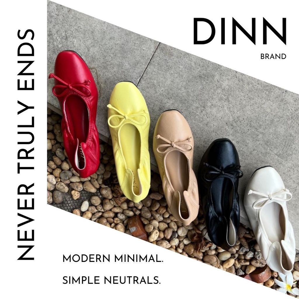 DINN รุ่นคัชชูโบว์ รองเท้าคัชชูส้นเตี้ย รองเท้าแฟลต บัลเล่ต์ หนังนิ่ม ...