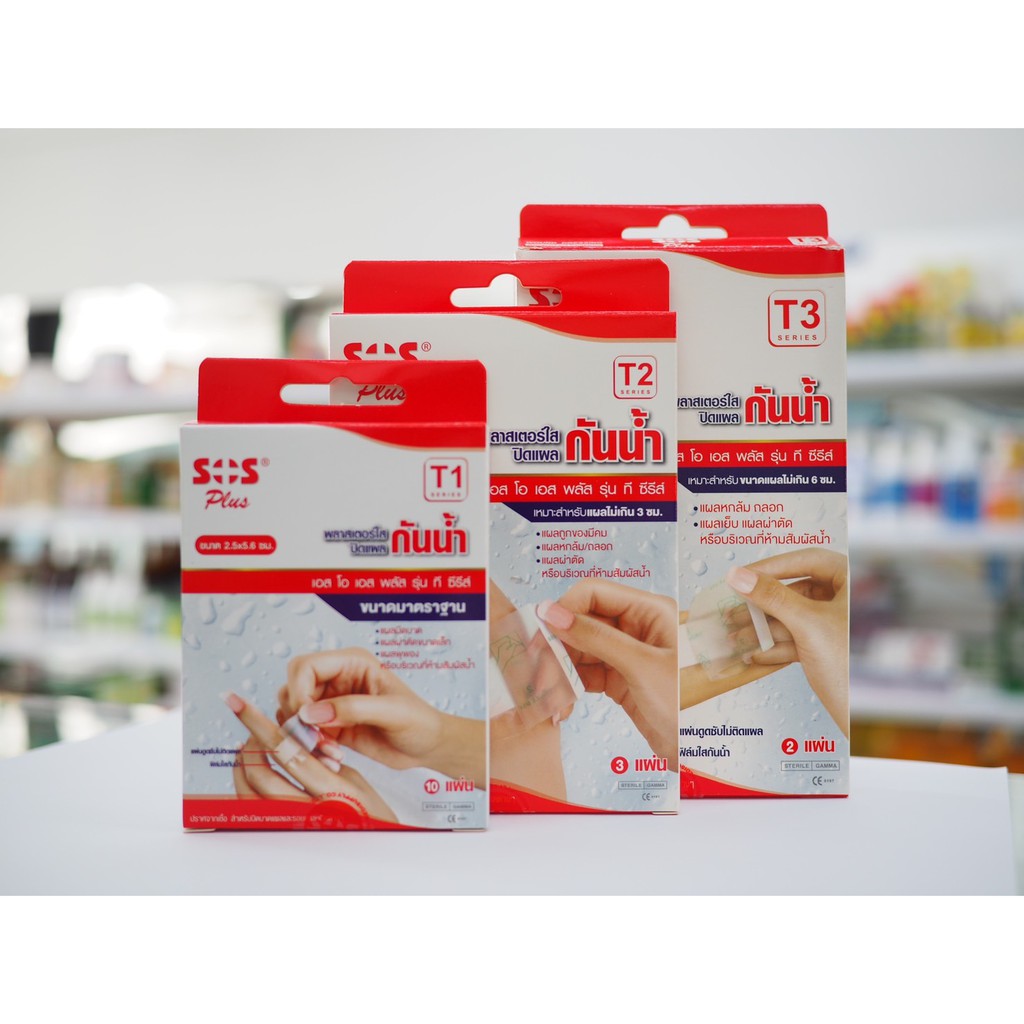 [จำหน่ายโดยร้านยา] พลาสเตอร์กันน้ำ/พลาสเตอร์ปิดแผลชนิดใส SOS plus T1 ...
