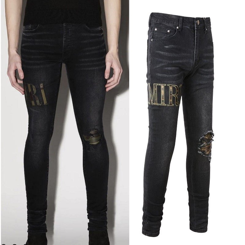 AMIRI camouflage patch LOGO slim black jeans | Shopee Thailand