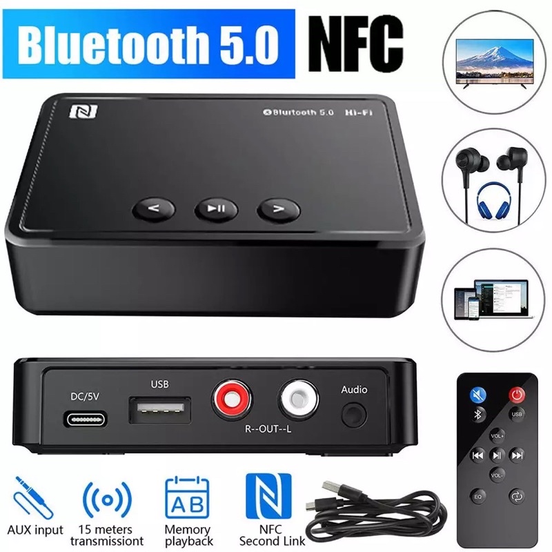 NFC Bluetooth 5.0รองรับ APP IR และ AUX 3.5มม.RCA USB U Disk Hifi สเตอริโอไร้สายอะแดปเตอร์สำหรับ ...