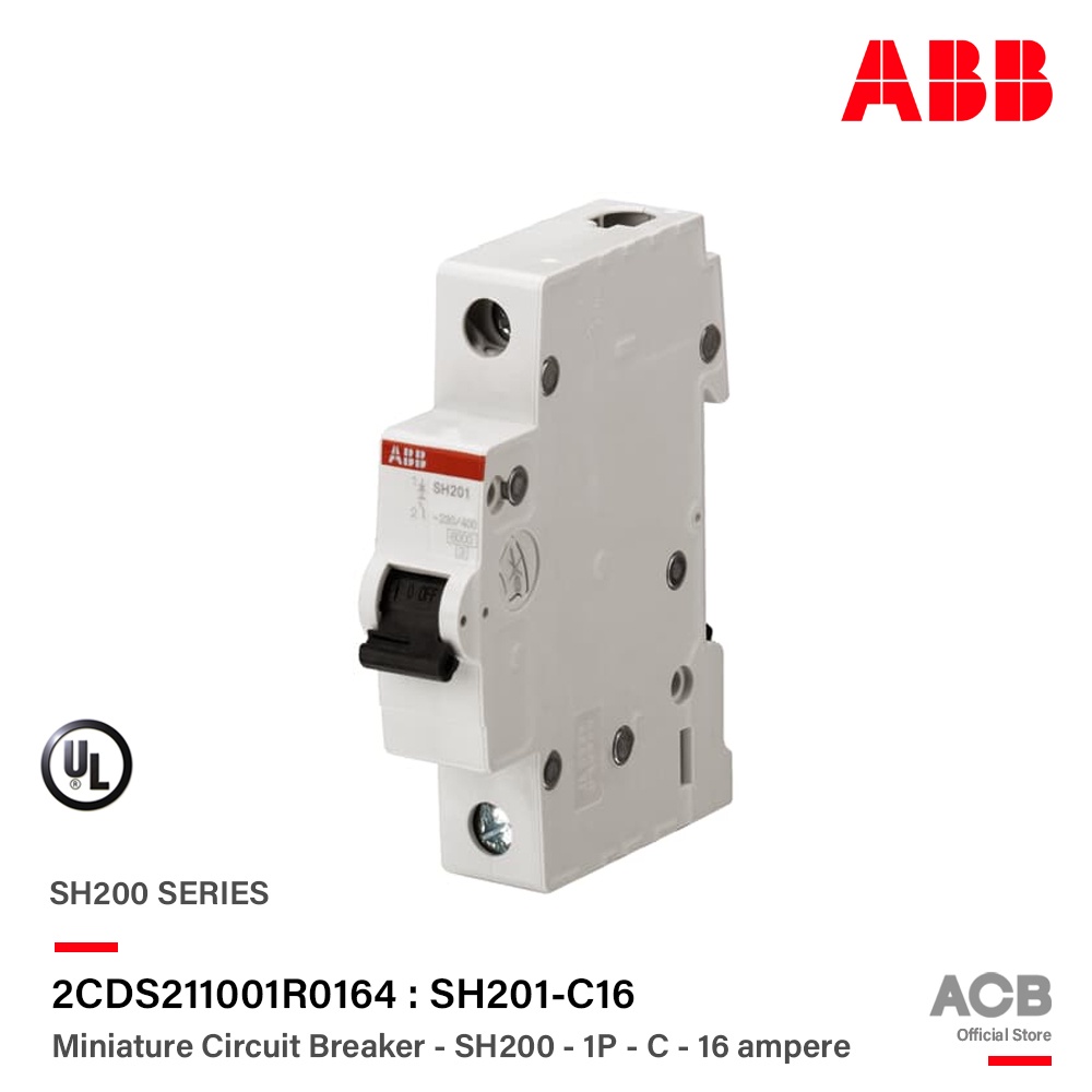 ABB - SH201-C16 - ลูกย่อยเซอร์กิตเบรกเกอร์ 16 แอมป์ 1 โพล 6kA, ABB System M Pro 16A MCB Mini ...