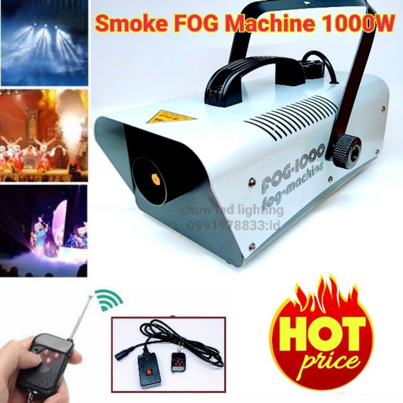 SMOKE 1000W (กดตัวเลือกมีไฟ LED และ ไม่มีไฟ LED) FOG MACHINE มีรีโมท ...