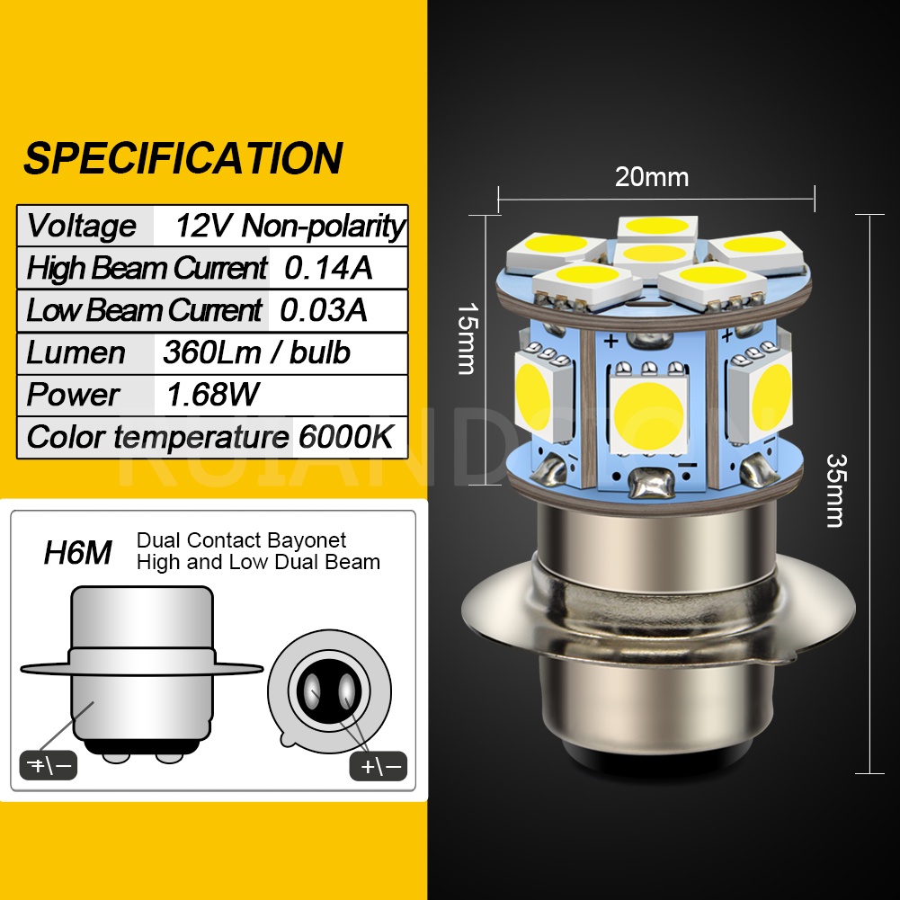 Ruiandsion หลอดไฟตัดหมอก Led H6M P15D 6V 12V 360LM สีขาว สําหรับรถ ...