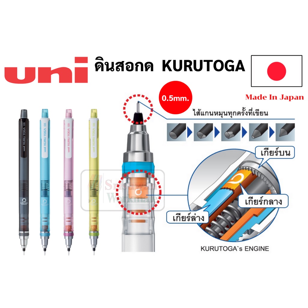 ดินสอกดเหลาไส้ ในตัว Uni KURU TOGA Made in Japan ดินสอกด ยูนิ สินค้าจากญี่ปุ่น ขนาด 0.5 mm M5 ...