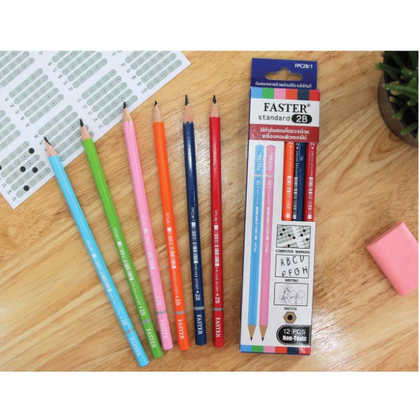ดินสอดำ 2B ดินสอไม้ ไส้เข้ม FASTER 2B FPC2B/1 (12แท่ง/กล่อง) | Shopee ...