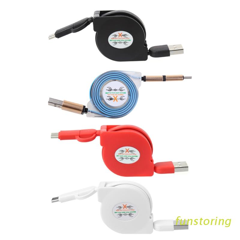 FUN Retractable 2-In-1 Micro USB+Type C Charging Data Flat Cable For ...