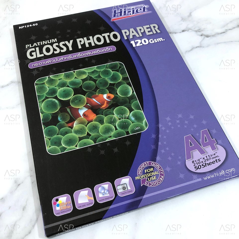 กระดาษโฟโต้ A4 Hi-jet Glossy Photo Paper 120 gsm กระดาษผิวมัน พิมพ์ ...