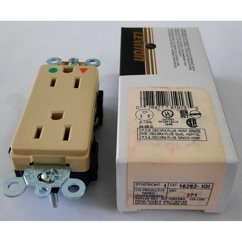 เต้ารับ US ปลั๊ก Leviton 16262-IGI, Hospital Grade, Decora Plus Duplex ...