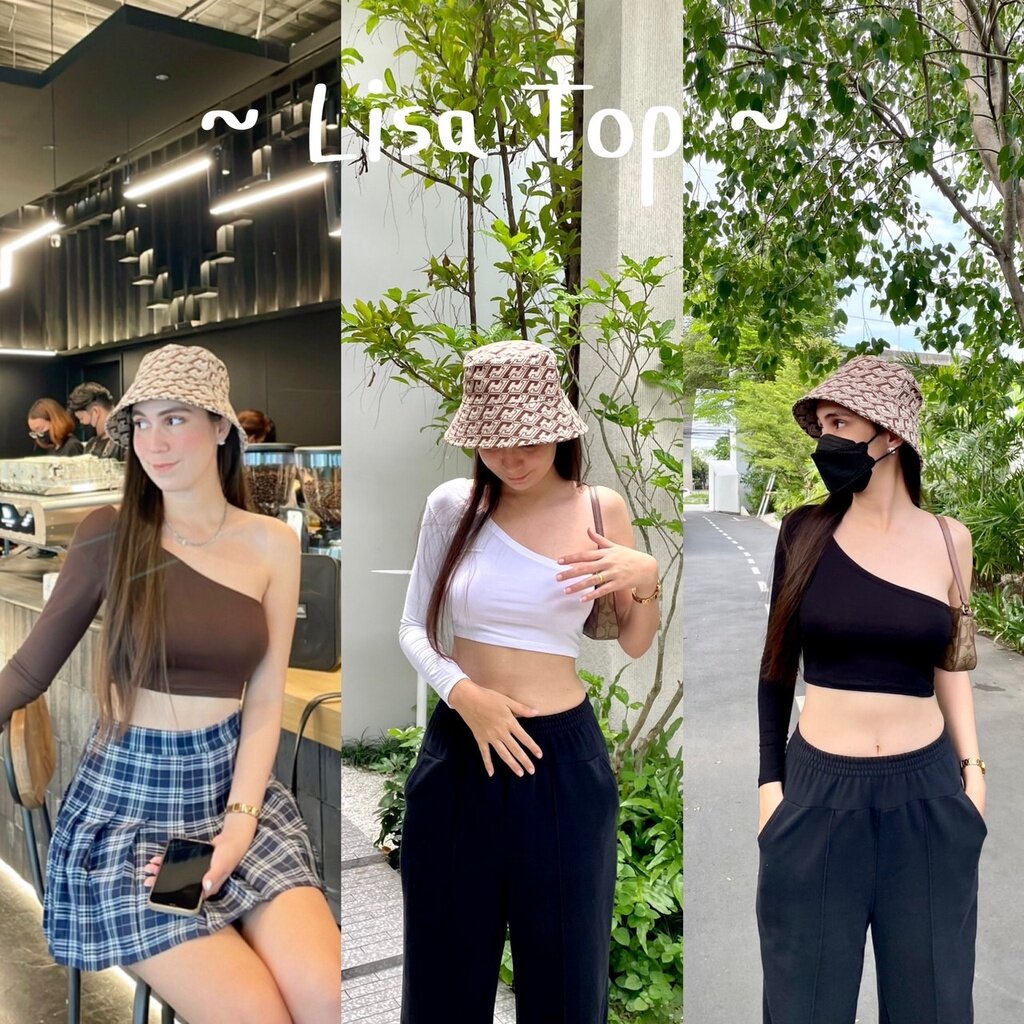 🖤Lisa Top🖤 เสื้อครอปแขนยาวไหล่เดียว มีหลายสี ผ้านิ่มใส่สบาย | Shopee ...
