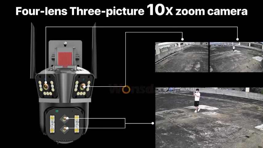 LLSEE 8K 16MP 4 เลนส์กล้องวงจรปิด WIFI ไร้สาย 360 10X ซูม AI ตรวจจับร่างกายอัตโนมัติ Night ...