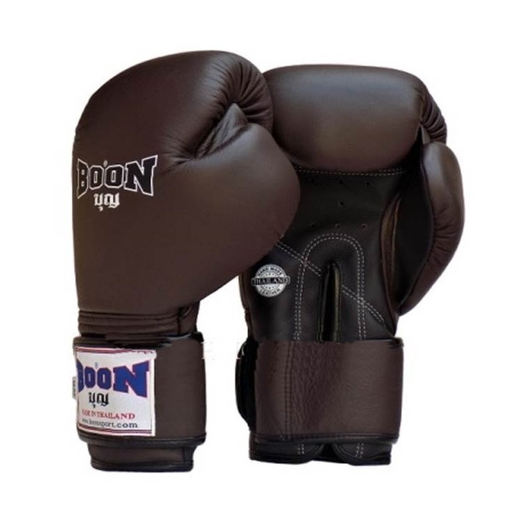 BOON Boxing gloves Classic Brown Genuine Leather Muay thai MMA K1นวม ...