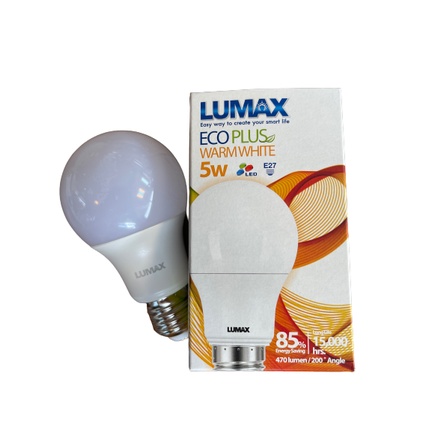 Lumax(ลูแม็กซ์) L&E LED Bulb A60 หลอดไฟบ้าน E27 5W แสงเหลือง วอร์มไวท์ | Shopee Thailand