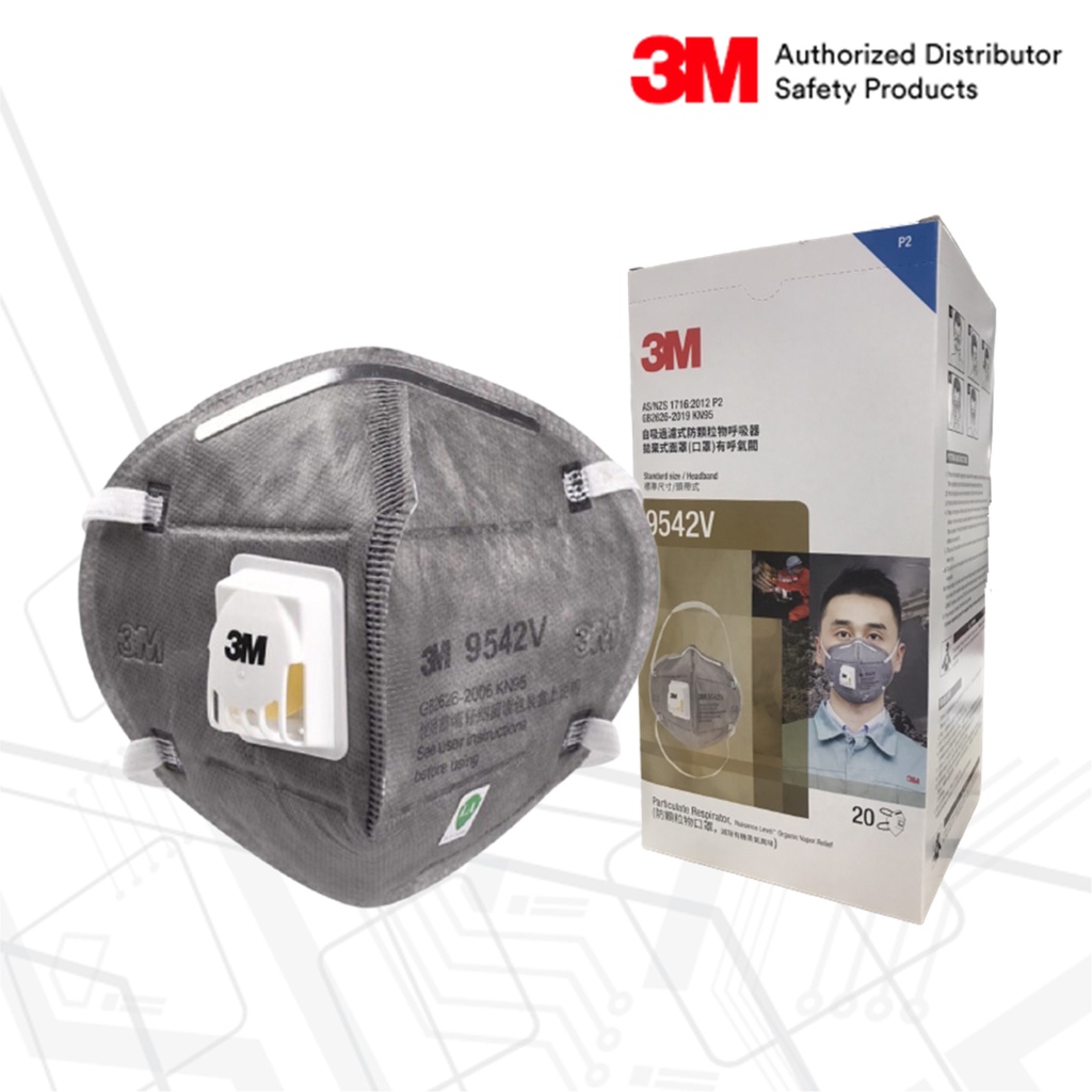 3M™ 9542V หน้ากากคาร์บอน แบบคาดศรีษะ มีวาล์ว มาตรฐาน P2, 20 ชิ้น/กล่อง | Shopee Thailand