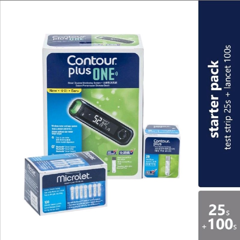 Contour Plus One Blood Glucose Meter 25s test strips + 100 lancets ...
