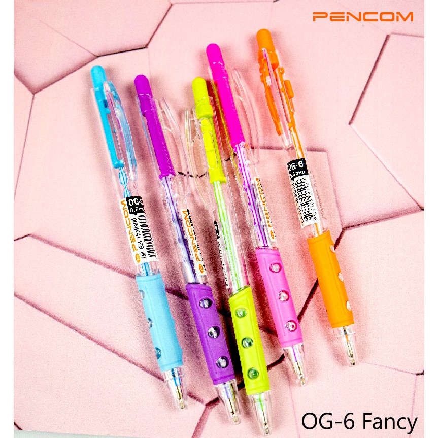 ปากกาน้ำเงิน Pencom OG06 ปากกาหมึกน้ำมันแบบกดแฟนซีใส Clear Pen ขนาด 0.5 mm. พร้อมยางรองจับ ...