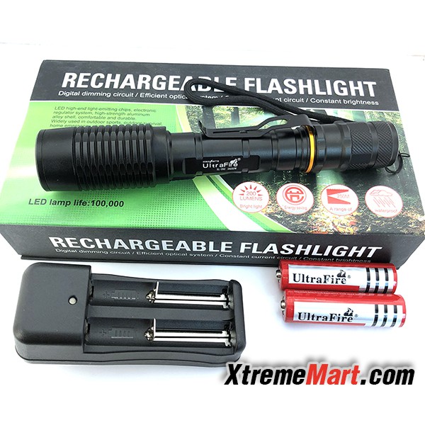 ชุดเซตไฟฉายซูม Ultrafire SL-280 28000W Cree XM-L T6 1200Lumens Flashlight 5 โหมด พร้อมแบตเตอรี่ ...