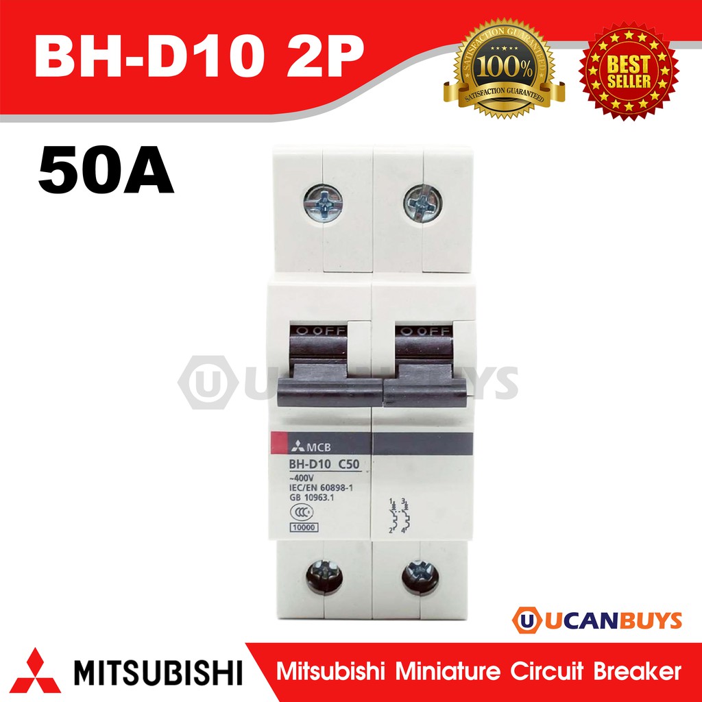Mitsubishi MCB 2 Pole 50A 10kA รุ่น BH-D10 2P 50A Mitsubishi Miniature Circuit Breaker ขนาด 2 ...