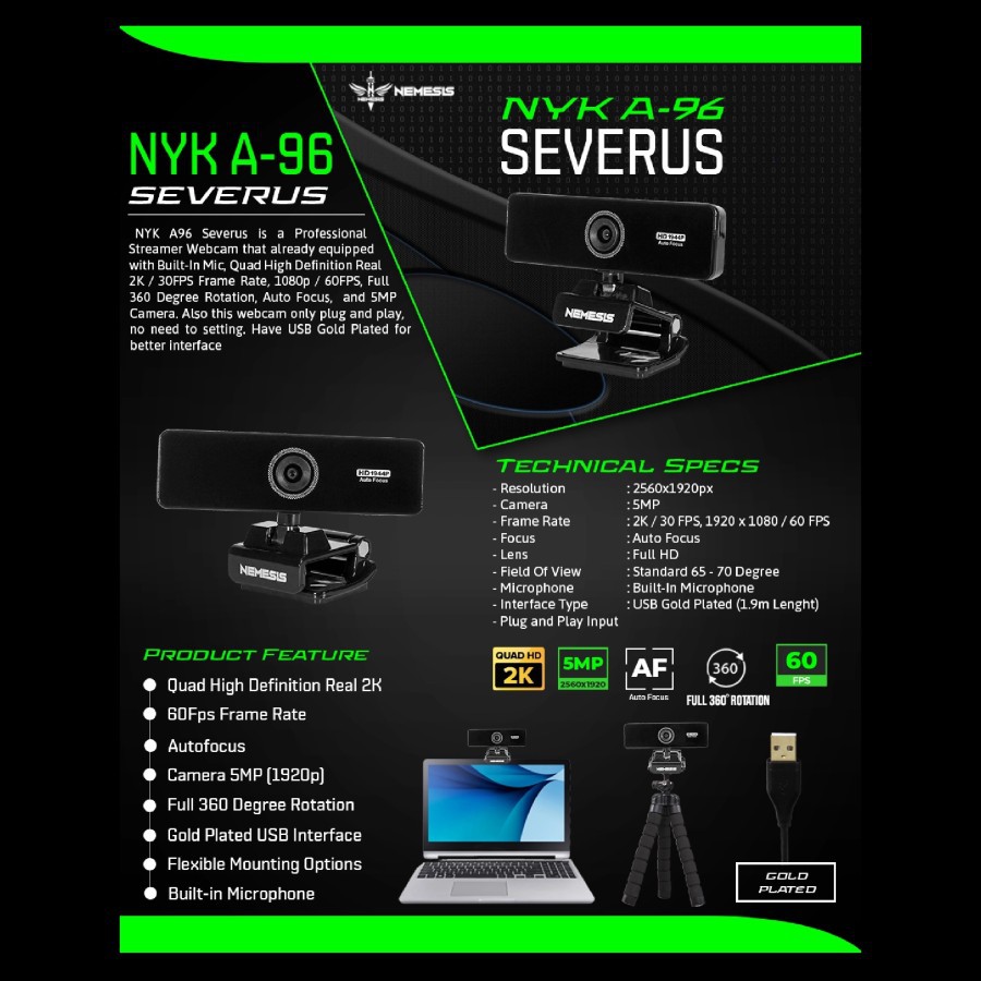 Nyk Webcam A96 QHD 2K Auto Focus/ Webcam Nyk A-96 Auto Focus QHD | Shopee Thailand