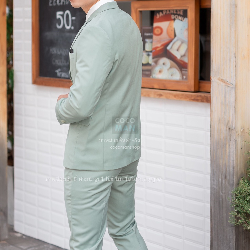 COCO-MAN เสื้อสูทกระดุม 2 เม็ด สีเขียวพาสเทล ชุดสูทผู้ชาย มีกางเกงเข้า ...