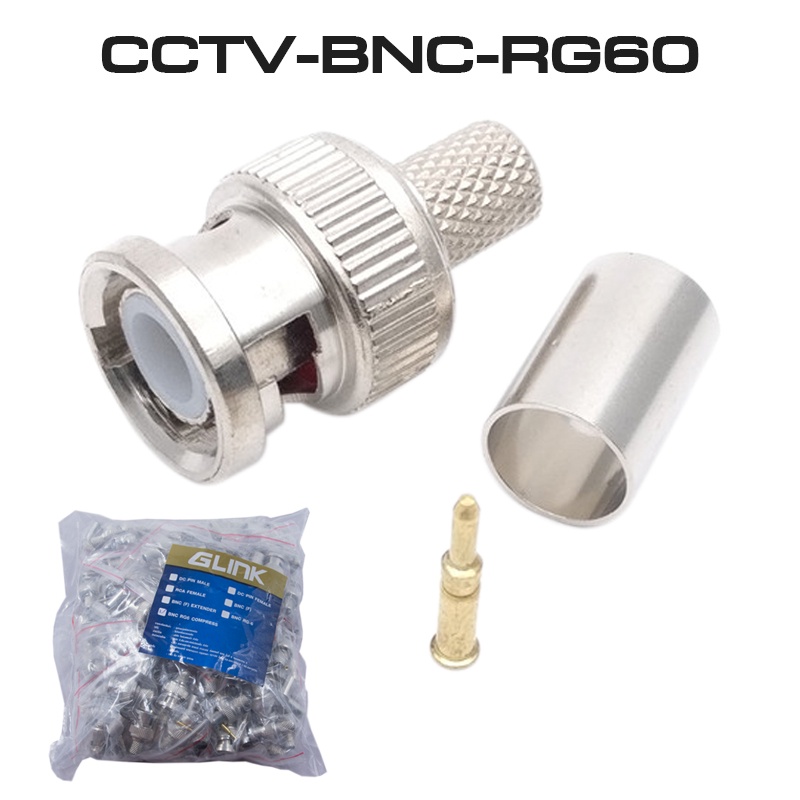 Glink CCTV-BNC RG6/RG59 หัว BNC ตัวผู้สำหรับเข้าสาย RG6 (BNC แบบบีบใช้คีมย้ำ) 1แพ็ค 100ตัว ...