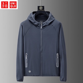 [M-4XL] Uniqlo UPF 50+ UV ป้องกันแสงแดดเสื้อผ้าผู้ชายซิปขึ้นมีฮู้ดแขนยาวตกปลาวิ่งเดินป่ากลางแจ้ง ...