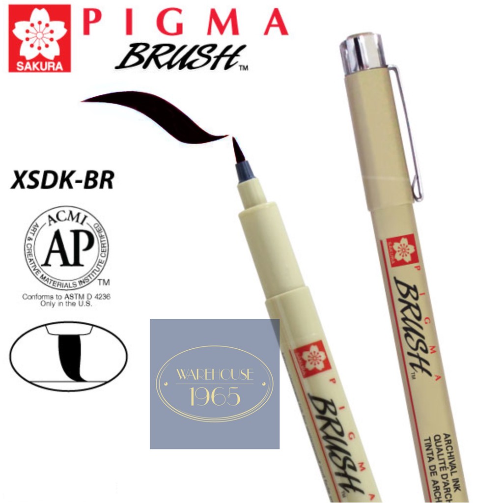 Sakura Pigma BRUSH ปากกาพิกม่าบรัส สีดำ หัวพู่กัน กันน้ำ จากญี่ปุ่น Black Pigma Brush Pen XSDK ...