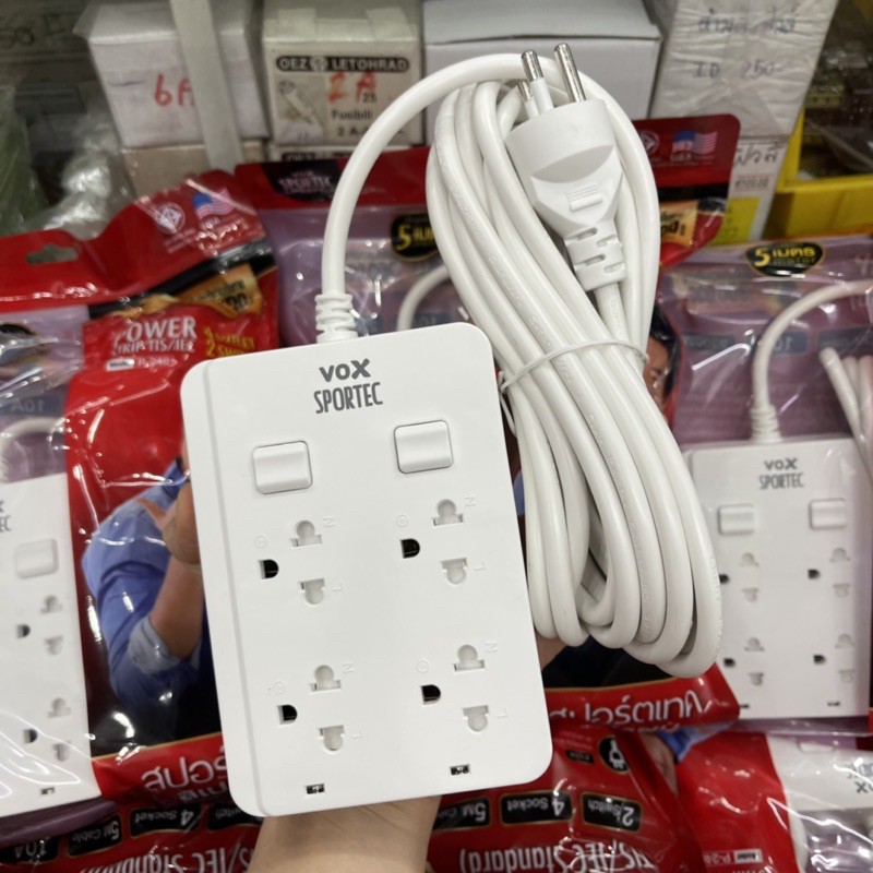ปลั๊กไฟ รางปลั๊ก ปลั๊กพ่วง ยาว 5 เมตร รุ่นใหม่ Vox Sportex 2 สวิตช์ 4 ...