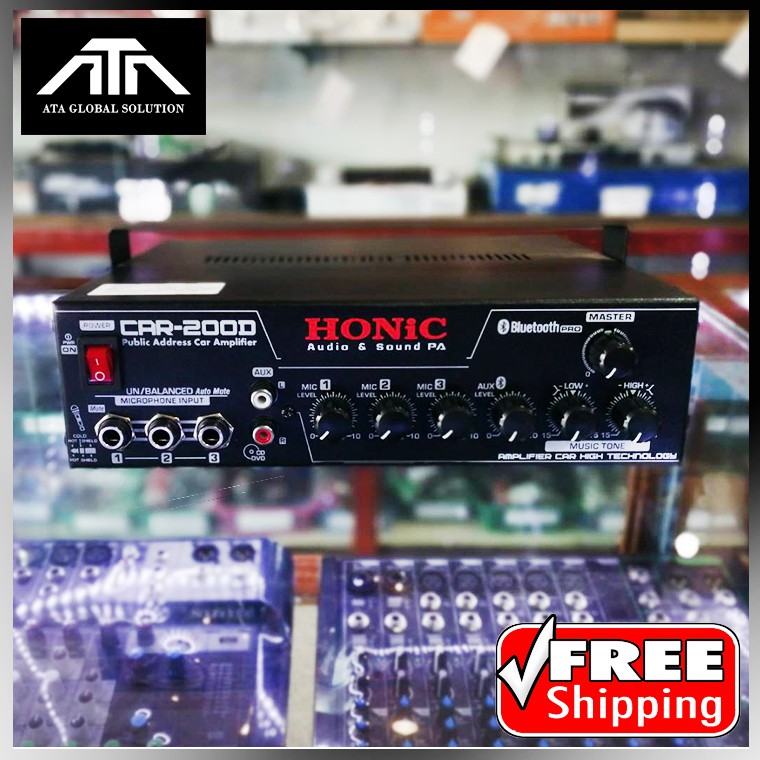 HONIC CAR200D เครื่องขยายติดรถโฆษณา ขับลำโพง 15" 4ใบ กำลังขยายแบบบริดจ์ 100W+100W ที่โหลด 4 ...