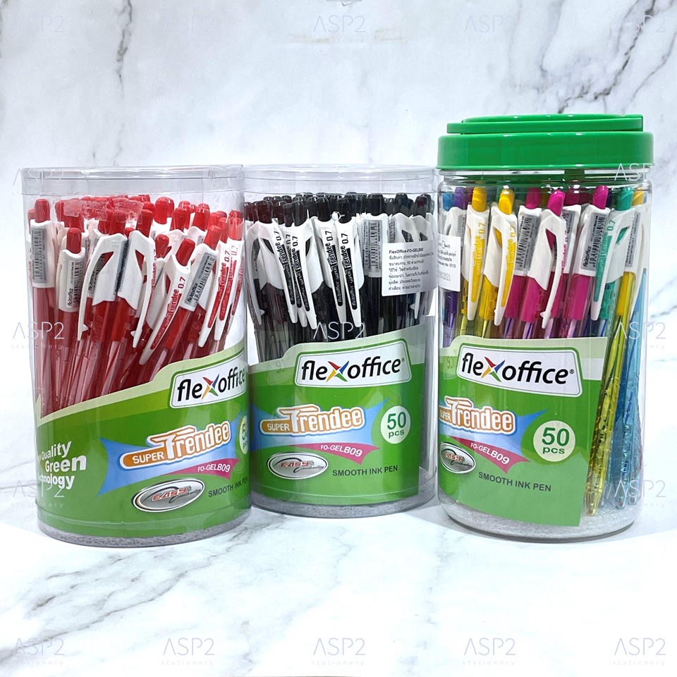 (กระปุก 50 ด้าม) ปากกาลูกลื่น Flex Office Super Trendee FO-GELB09 0.7 ...
