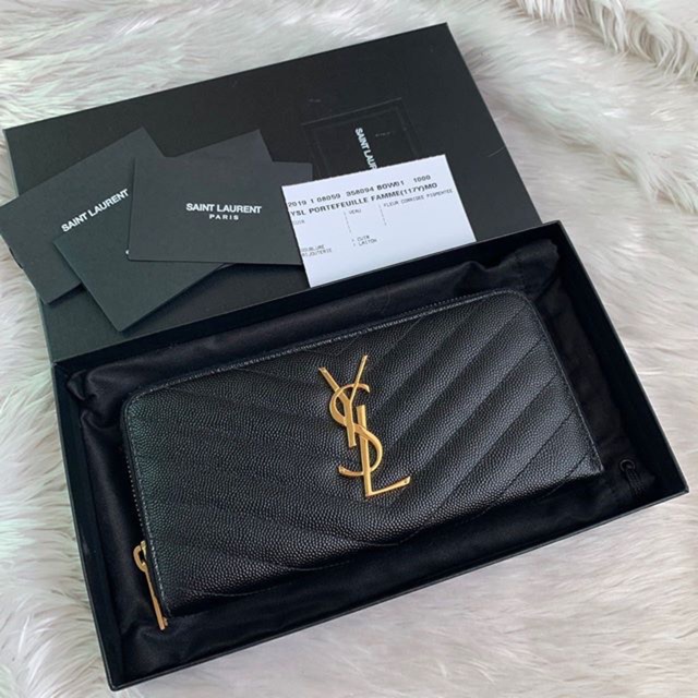 Very new YSL Zippy caviar wallet ปี19 สีดำ อะไหล่ทองวิ้ง หนังหอมใหม่มาก ...