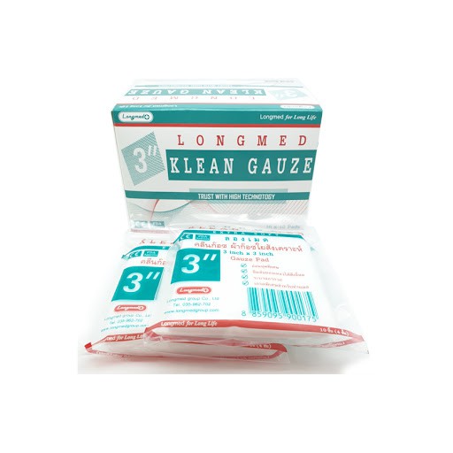 Longmed Klean Gauze ลองเมด คลีนก๊อซ ขนาด 2x2, 3x3, 4x4 นิ้ว บรรจุ 10 ชิ้น [10 ห่อ/1 กล่อง] DD ...