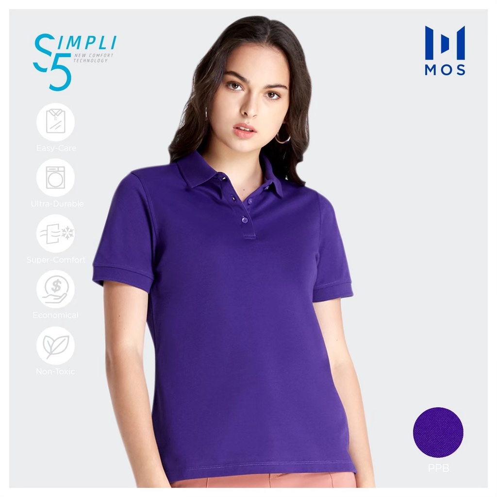 MOS เสื้อโปโลหญิง คอปกแขนสั้น รุ่น SIMPLI5 ผ้าประหยัดไฟเบอร์ 5 SPF-002 กรม ขาว ดำ ชมพู ม่วง ฟ้า ...