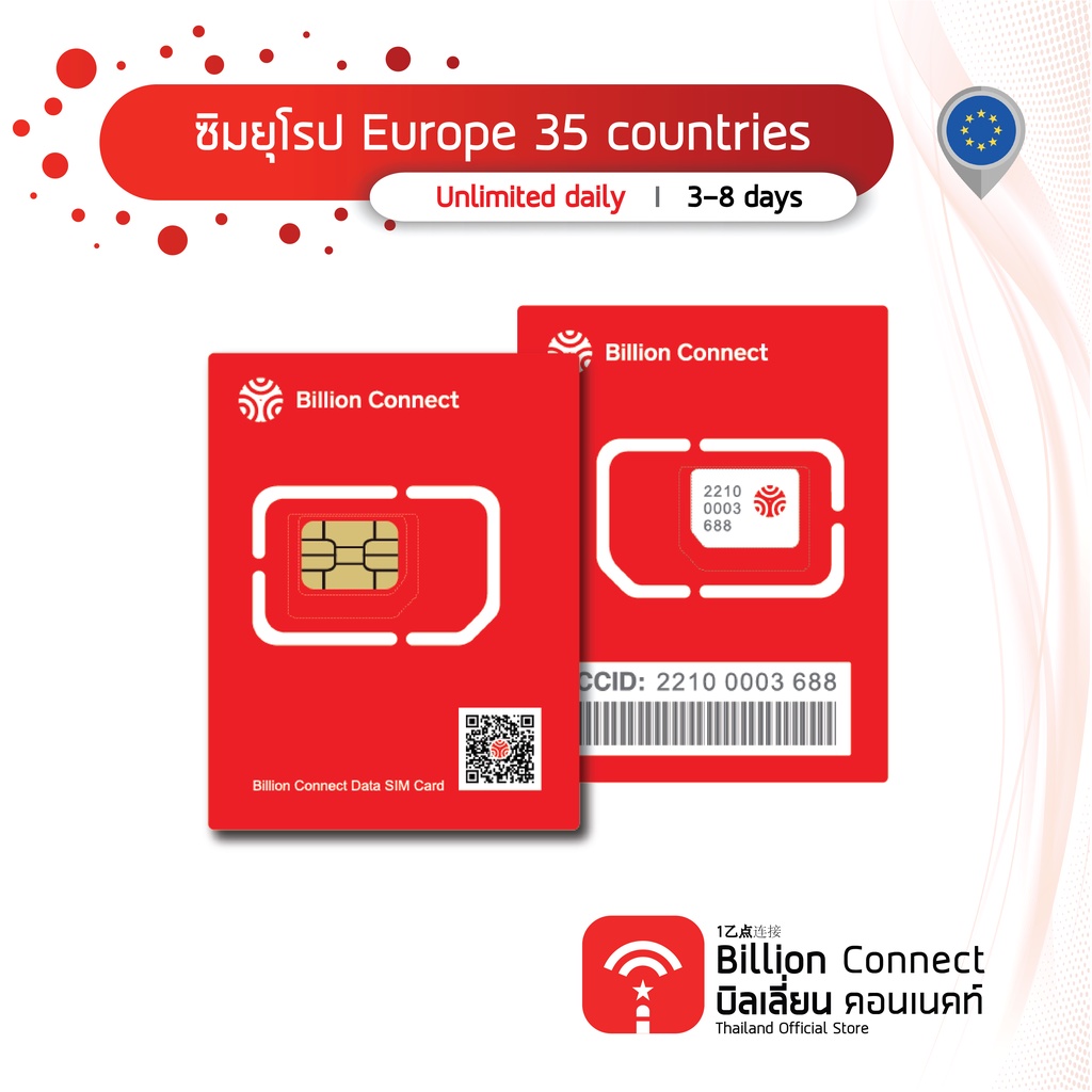 Billion Connect ซิมต่างประเทศ Europe 35 Countries Unlimited Daily: ซิม ...