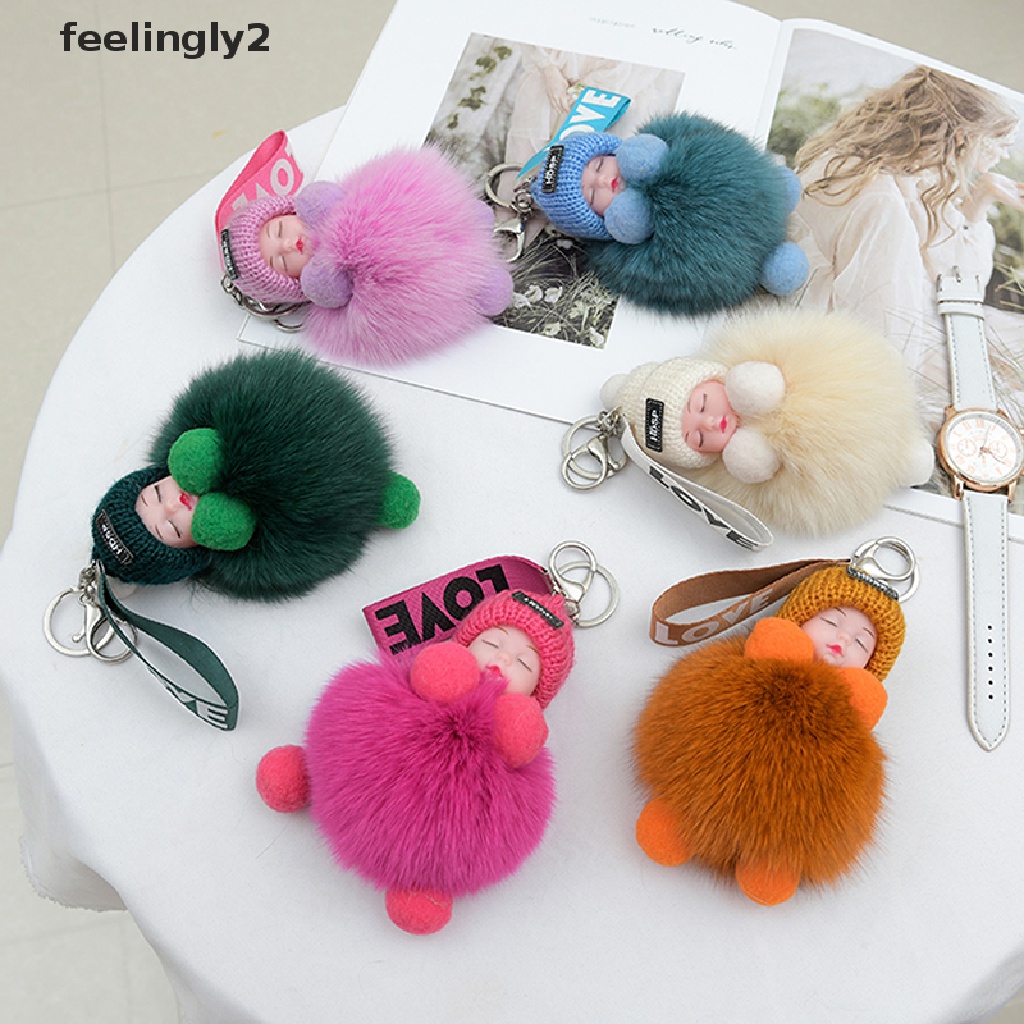 [feel] Pompom Sleeping Baby Keychain พวงกุญแจตุ๊กตาปอมปอม ขนฟู น่ารัก ...