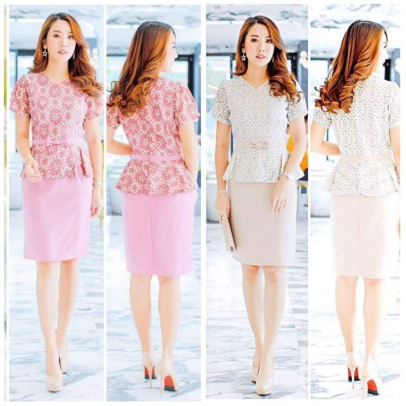 (สอบถามก่อนสั่ง)ชุดเดรส ชุดผ้าไทย ชุดทำงาน ชุดออกงาน NTM(0113ชมพู,0114ฟ้า,0115ครีม) | Shopee ...