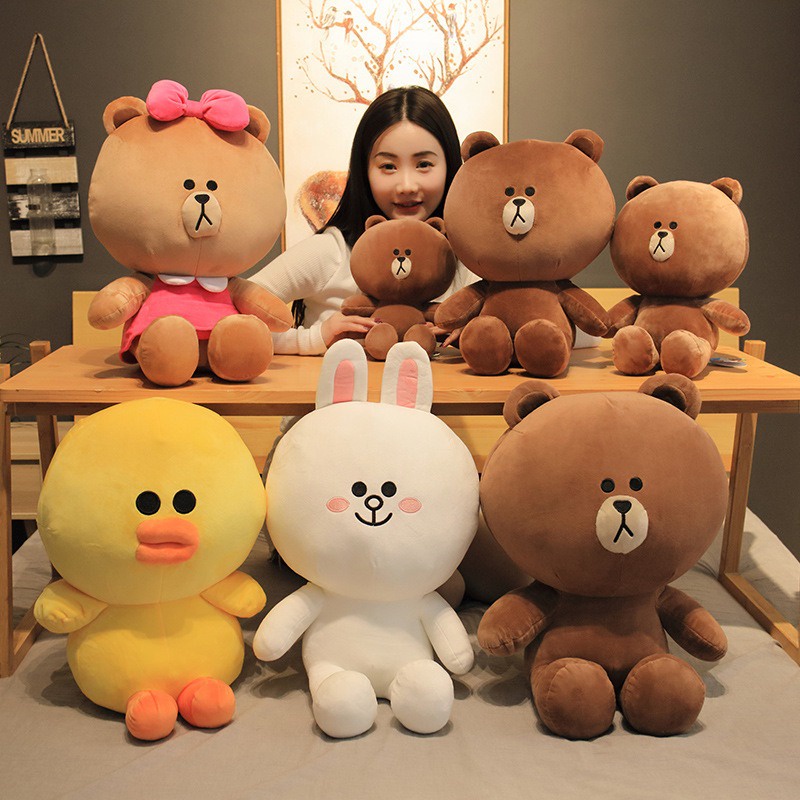 Genuine LINE FRIENDS Brown Teddy Bear Corny Rabbit Pillow Stuffed Plush ...