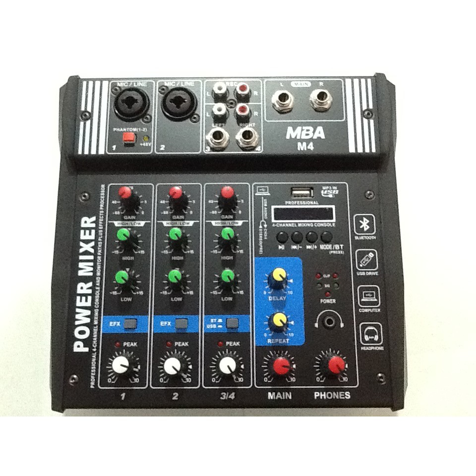 เครื่องขยายเสียง และเครื่องผสมสัญญาณเสียง Power Mixer MBA M4 4 Channel ...