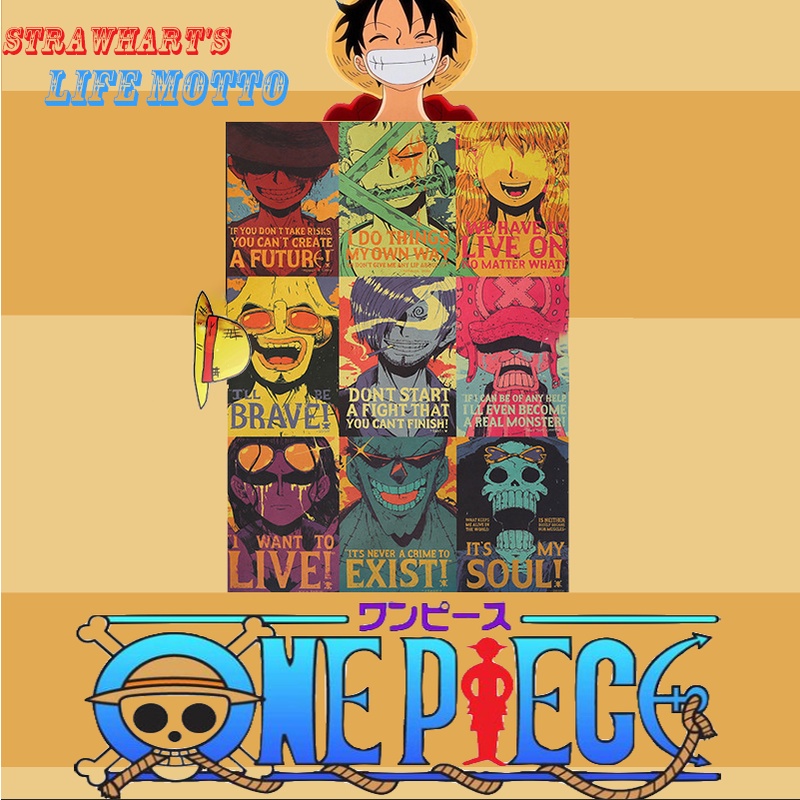 โปสเตอร์อนิเมะ One Piece Life Motto โปสเตอร์ Retro กระดาษคราฟท์วอลล์เป ...