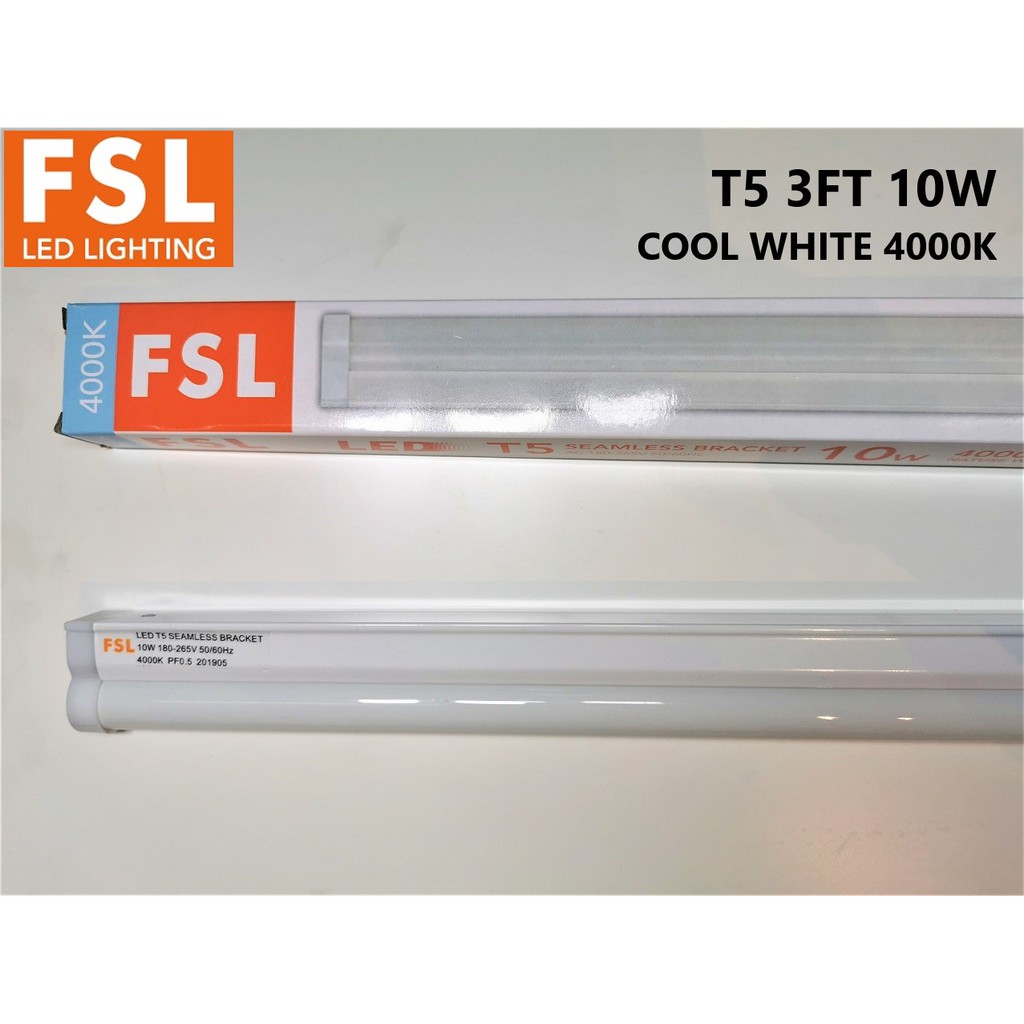 Fsl T5 3FT 10W LED TUBE SET C/W BRACKET ( COOL WHITE / 4000K) | Shopee Thailand