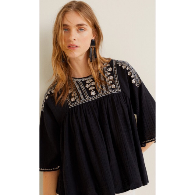 MANGO Embroidered Blouse *NEW* แมงโก้ เสื้อลายปัก | Shopee Thailand
